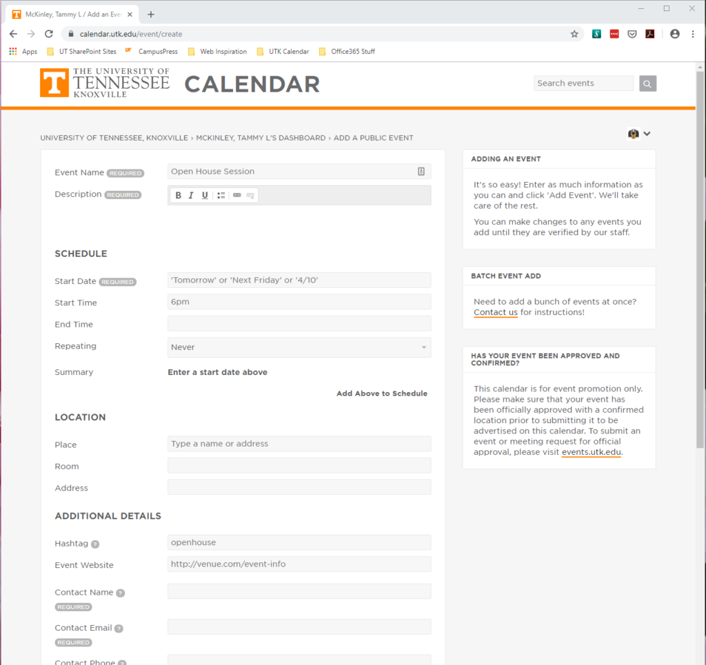 Add an Event | UTIA WordPress Guide