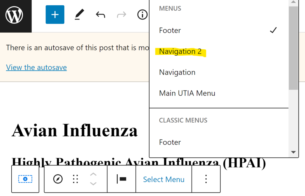 Navigation Block | UTIA WordPress Guide