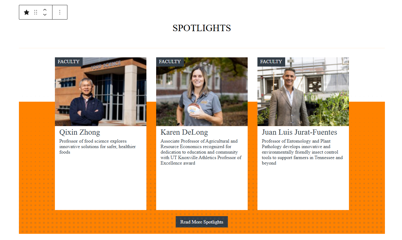 UTIA Spotlights Block | UTIA WordPress Guide